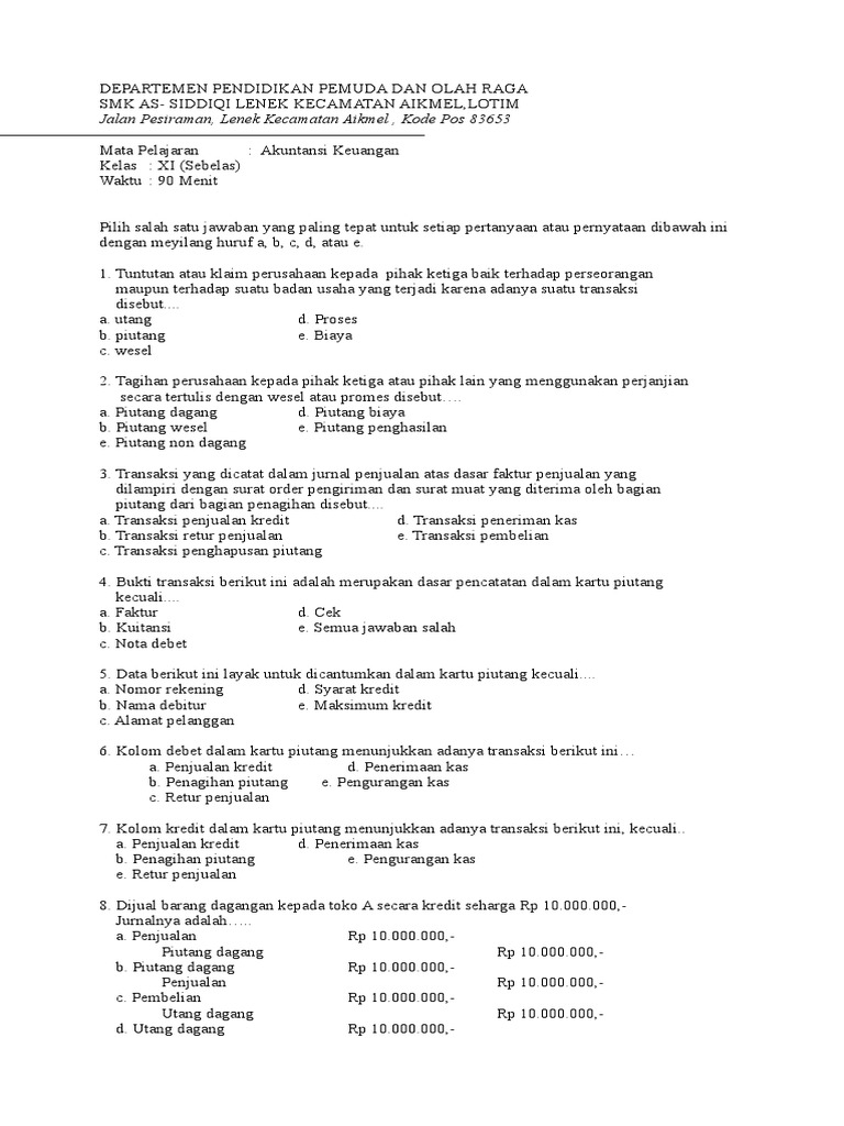 Soal Kartu Piutang | PDF