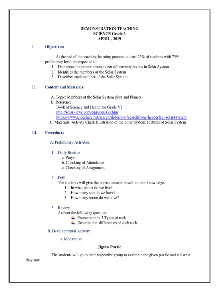 Lesson Plan Solar System | Download Free PDF | Planets | Solar System