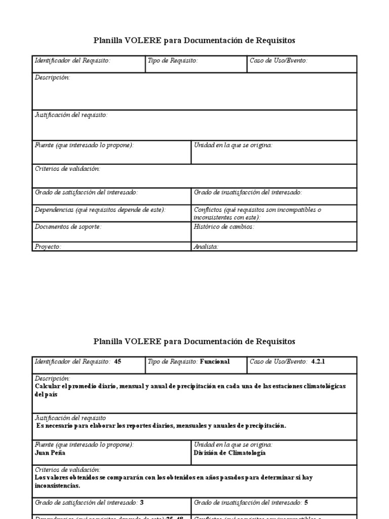 Planilla VOLERE para Requisitos Climatológicos | PDF