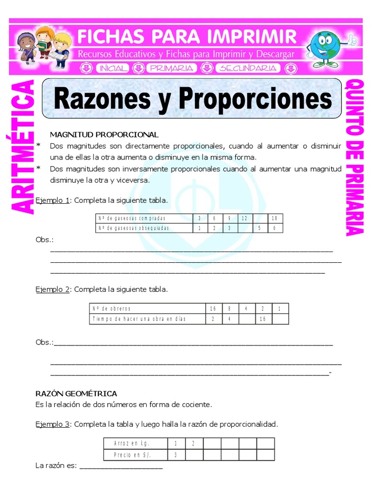 Hojas De Trabajo De Proporciones Y Tasas, Sexto Grado Porcentajes Y