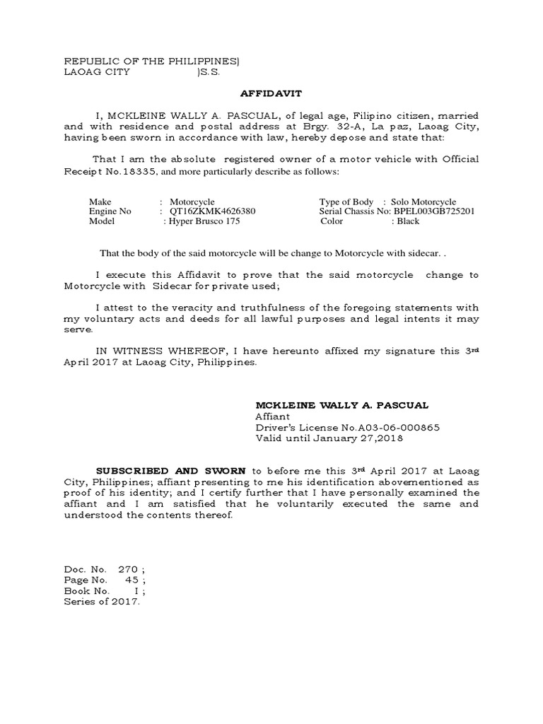 Affidavit Change Body Motorcycle | PDF Affidavit Change Body Motorcycle | PDF