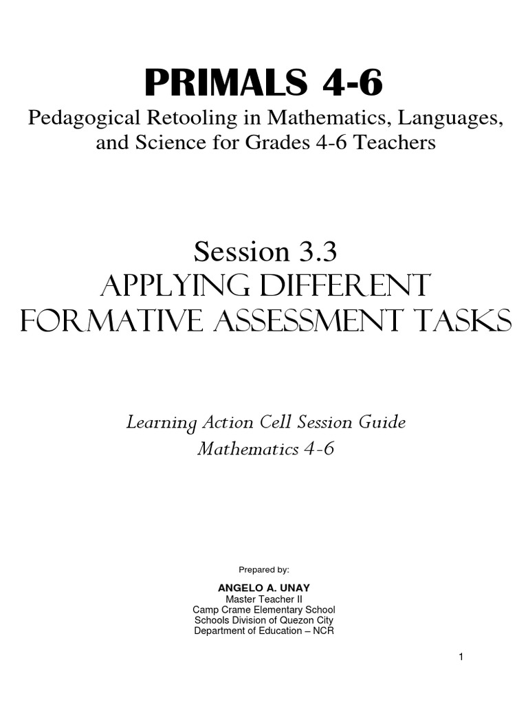 3.3 Applying Different Formative Assessment Tasks | PDF | Fraction ...