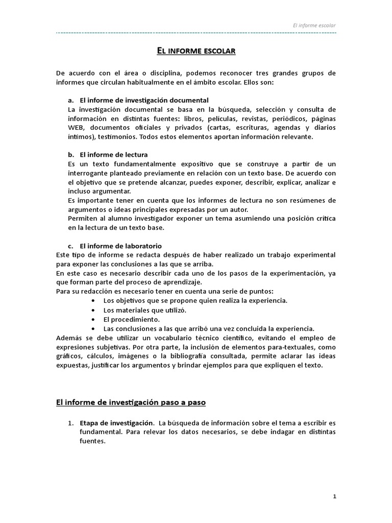 Informe Escolar | PDF | Publicación | Bibliografía