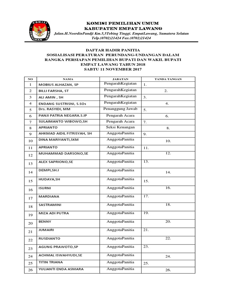 Daftar Hadir Panitia | PDF