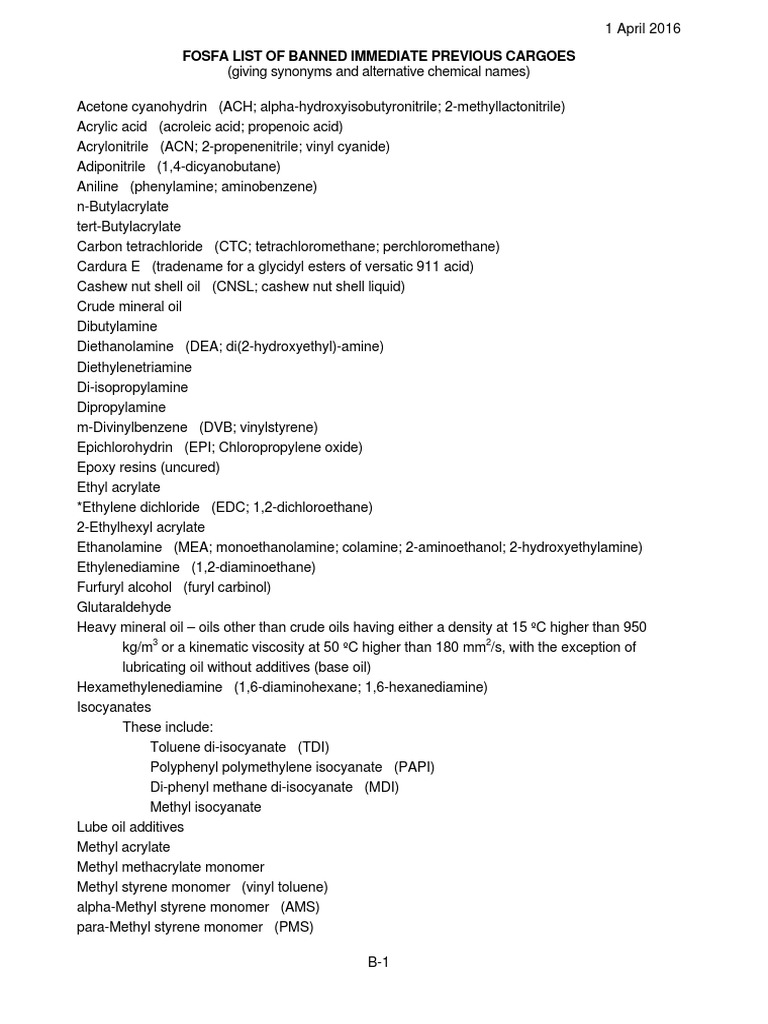 FOSFA Banned List PDF | PDF | Functional Group | Carbon Compounds