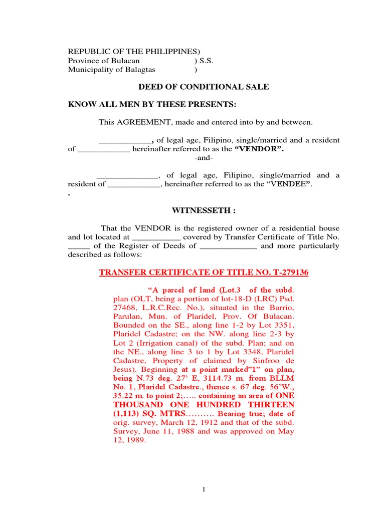 Deed of Conditional Sale | PDF | Property Law | Law And Economics