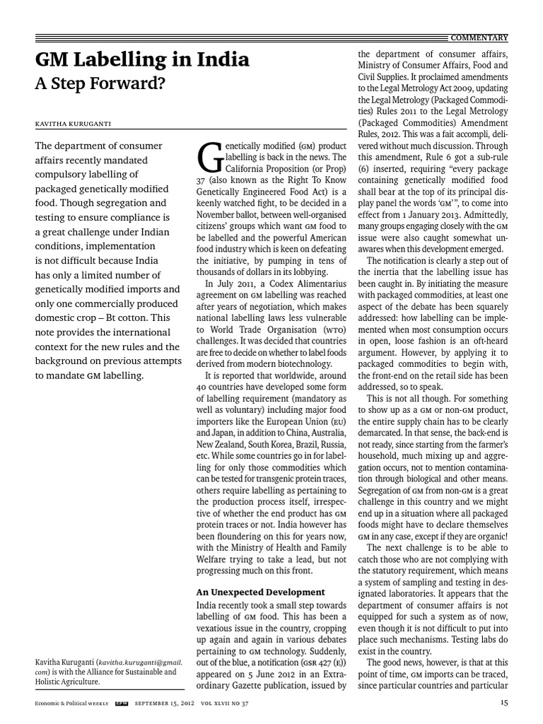 GM Labelling in India: A Step Forward? | PDF | Genetic Engineering ...