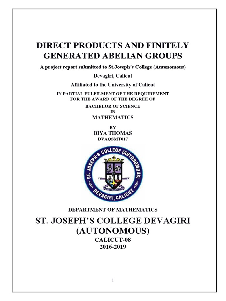 Direct Products and Finitely Generated Abelian Groups: St. Joseph'S ...