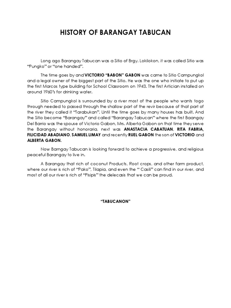 History of Barangay Tabucan | PDF