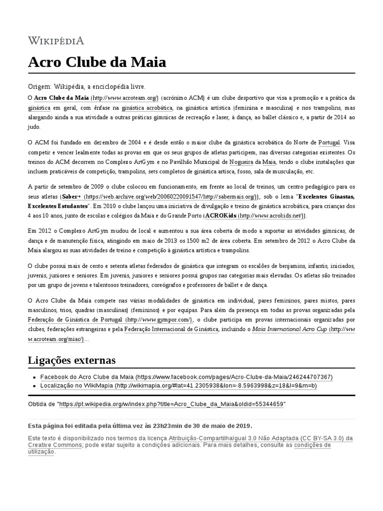 Acro Clube Da Maia | PDF | Ginástica | Esportes