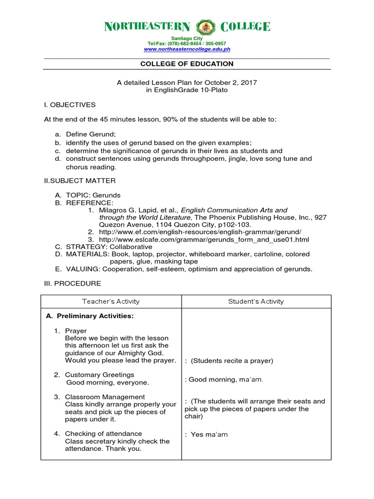 A Detailed Lesson Plan For FINAL DEMO-edited | PDF | Verb | Object ...