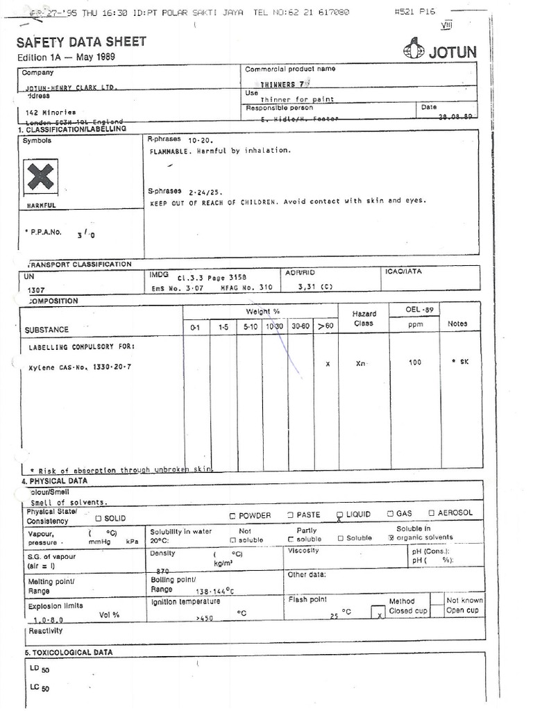 MSDS Thinner No.7 Jotun | PDF
