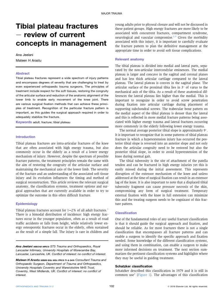 Current Concepts Tibial Plateau FX | PDF | Knee | Lower Limb Anatomy