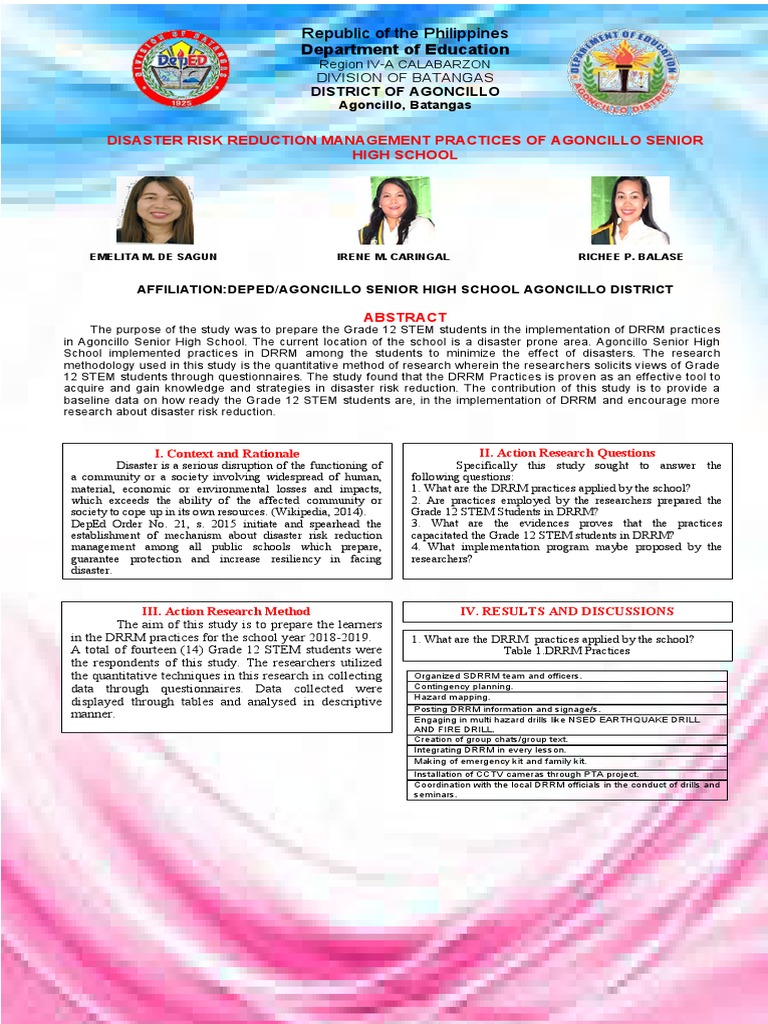 DRRM Practices at Agoncillo Senior High | PDF | Emergency Management ...