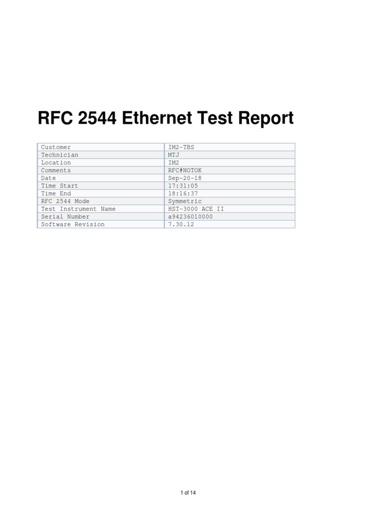 RFC 2544 Ethernet Test Report | PDF | Computer Networking | Physical ...
