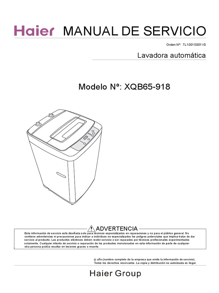 Manual de Servicio. Modelo # - Xqb65-918. Lavadora Automática | PDF | Engranaje | Enchufes y ...