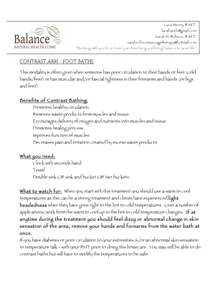 Contrast Arm and Foot Bath | PDF | Hand | Water