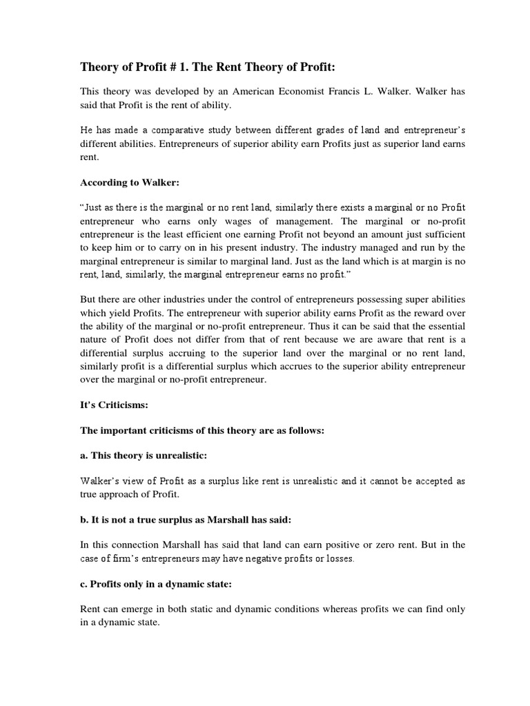 Theory of Profit | PDF | Profit (Economics) | Entrepreneurship
