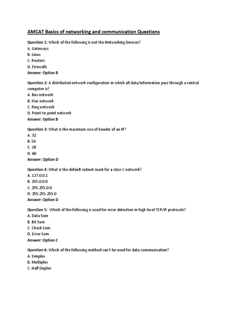 AMCAT Basics of Networking and Communication Practice Test with 15 ... AMCAT Basics of Networking and Communication Practice Test with 15 ...