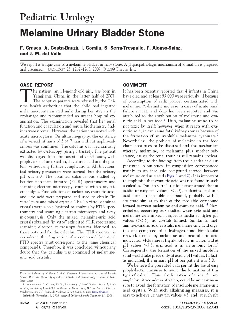 Melamine Urinary Bladder Stone 2009 Urology Web | PDF | Kidney | Acid
