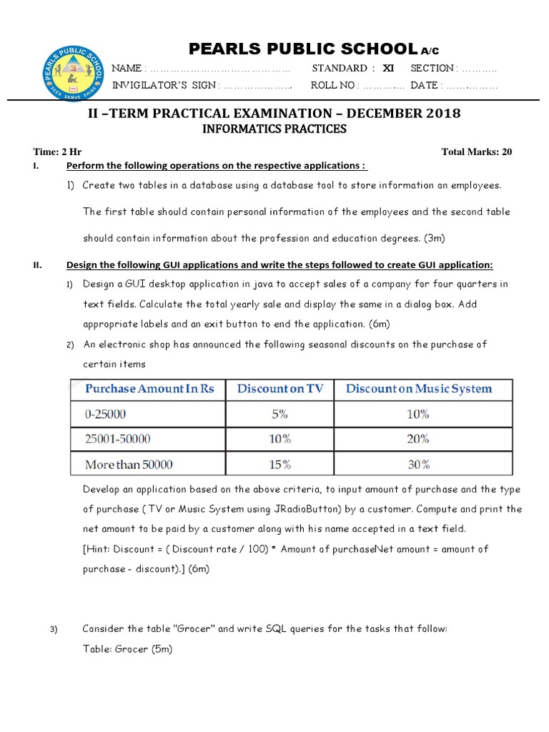 11th Final Practical Exam Paper | PDF