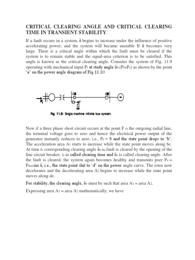 Critical Clearing Angle and Critical Clearing Time in Transient ...