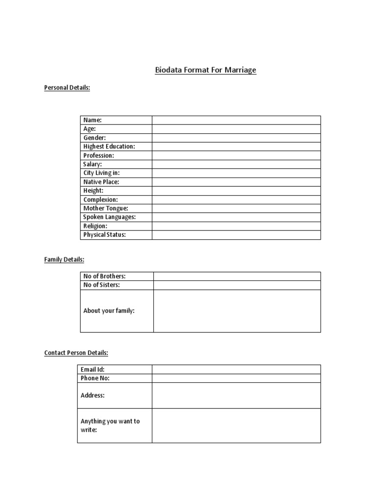 General Biodata Format | PDF | Languages | Language Arts & Discipline