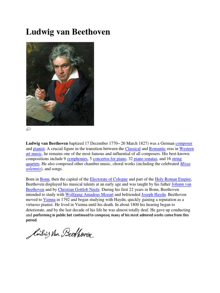 Ludwig Van Beethoven Baptized 17 December 1770 - 26 March 1827) Was A ...