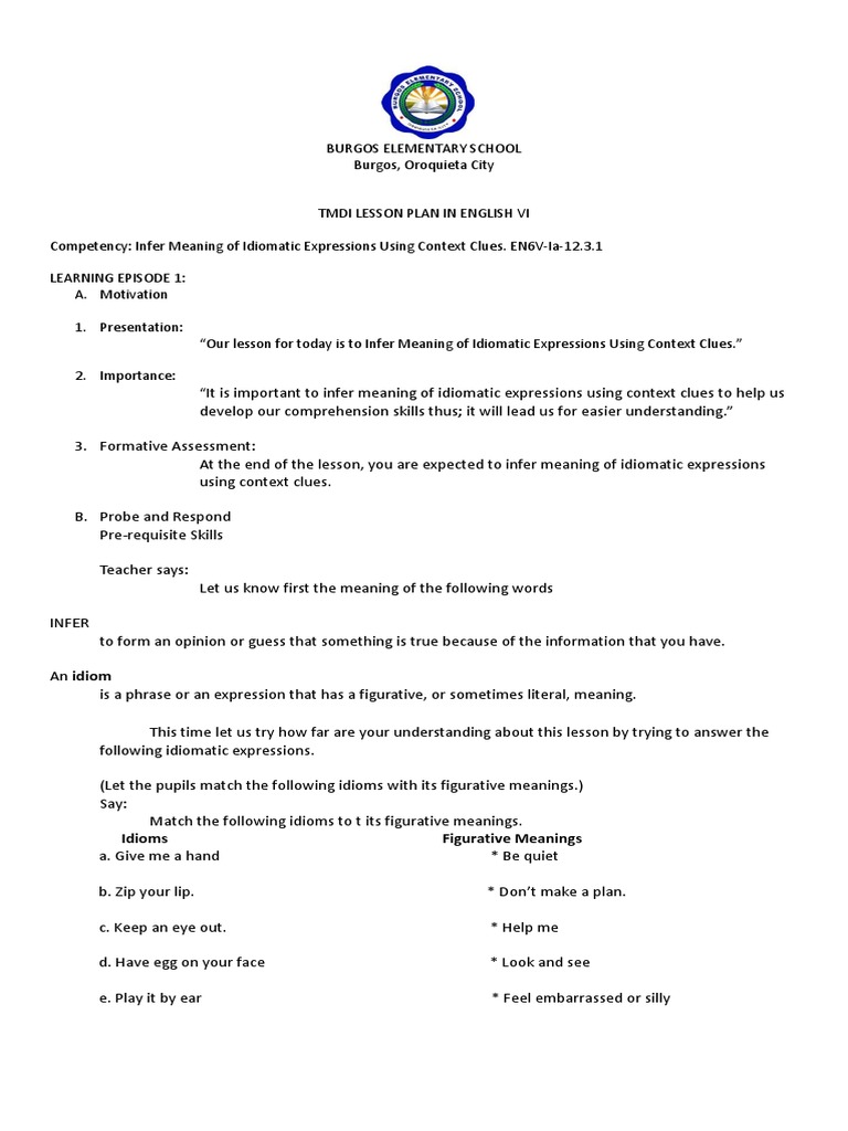 TMDI Lesson Plan in English 6 | PDF | Idiom