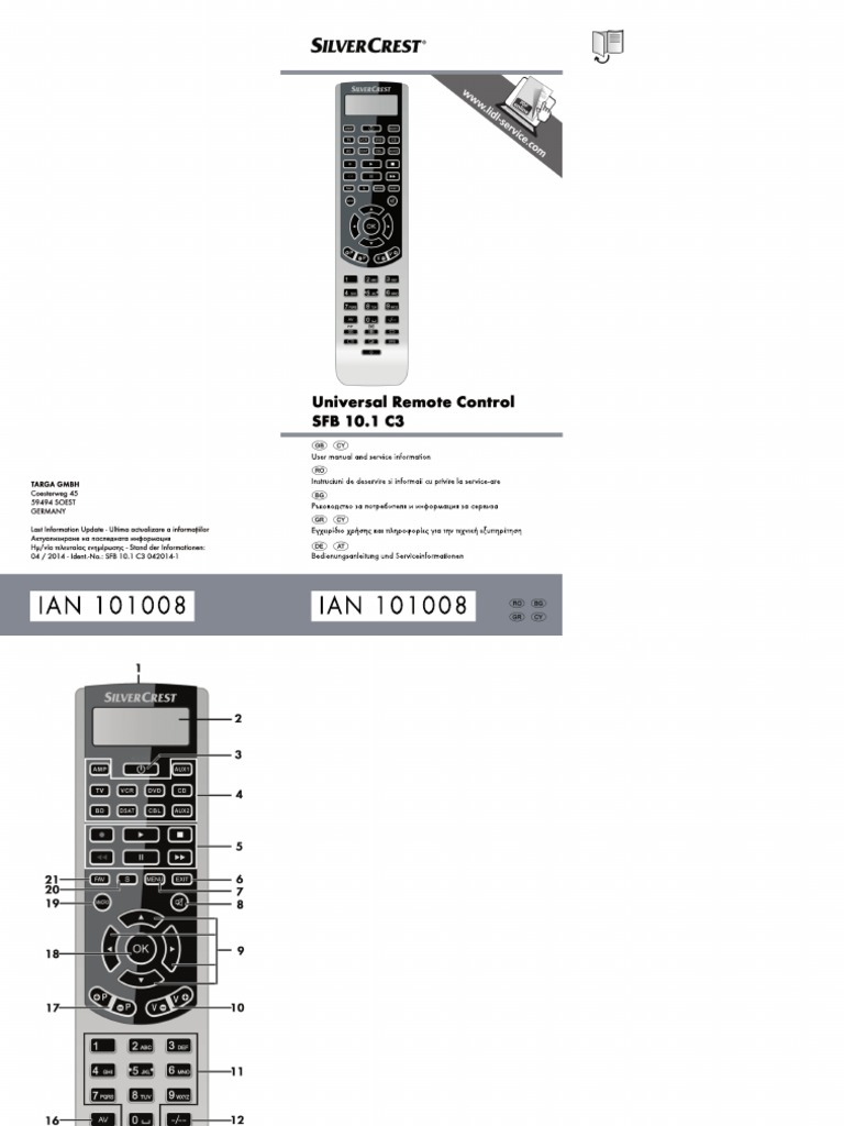 Silvercrest SFB 10.1 C3 Manual | PDF | Menu (Computing) | Remote Control