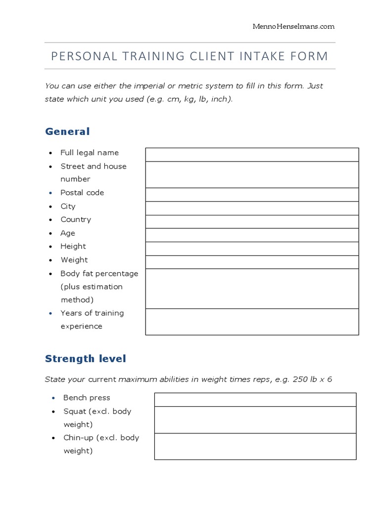 Henselmans Coaching Client Intake Form | PDF | Strength Training ...
