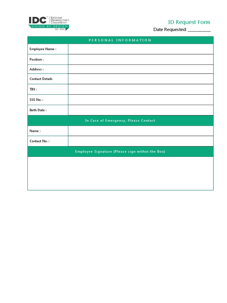ID Request Form: Date Requested | PDF