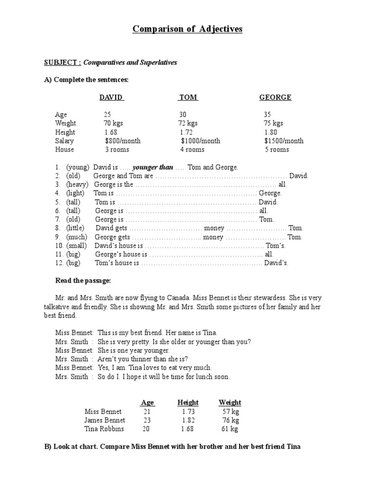 Comparison of Adjectives Worksheet 2 | PDF | Grammar | Language Mechanics