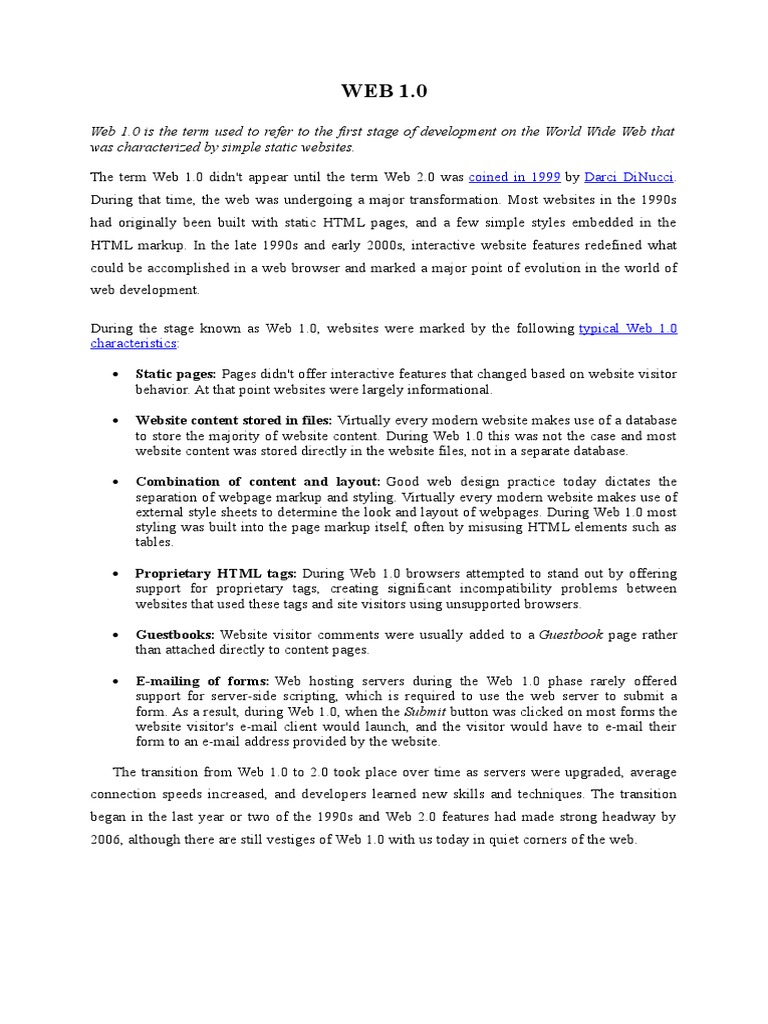 WEB 1.o | PDF | Websites | Web 2.0