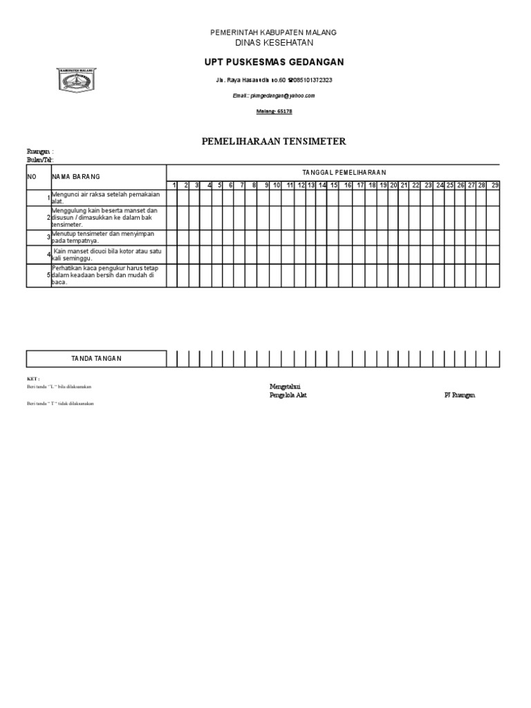 Ceklis Pemeliharaan Alkes | PDF