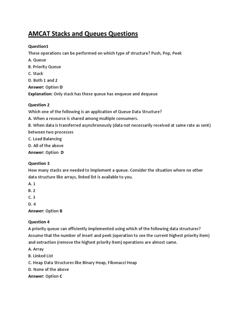 AMCAT Stacks and Queues Questions | PDF | Queue (Abstract Data Type) | Information Technology ...