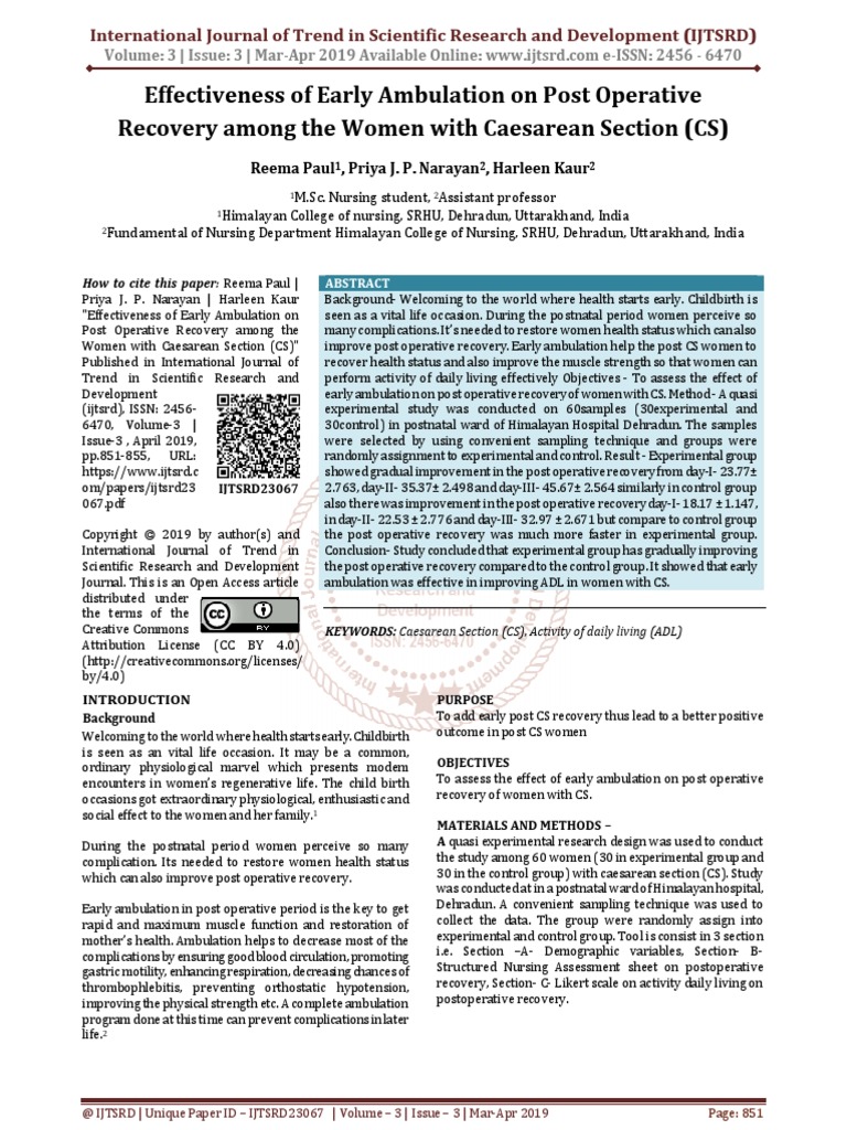 Effectiveness of Early Ambulation On Post Operative Recovery Among The ...