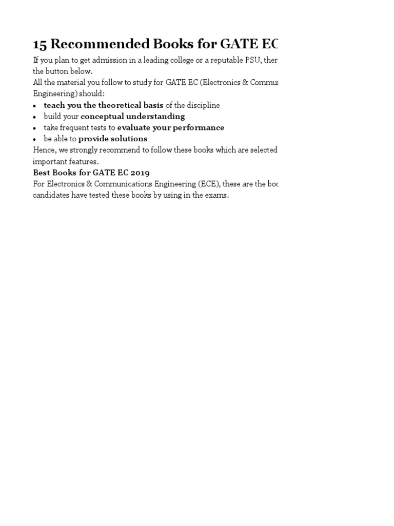 15 Recommended Books For GATE EC 2019 | PDF | Amplifier | Logic Gate