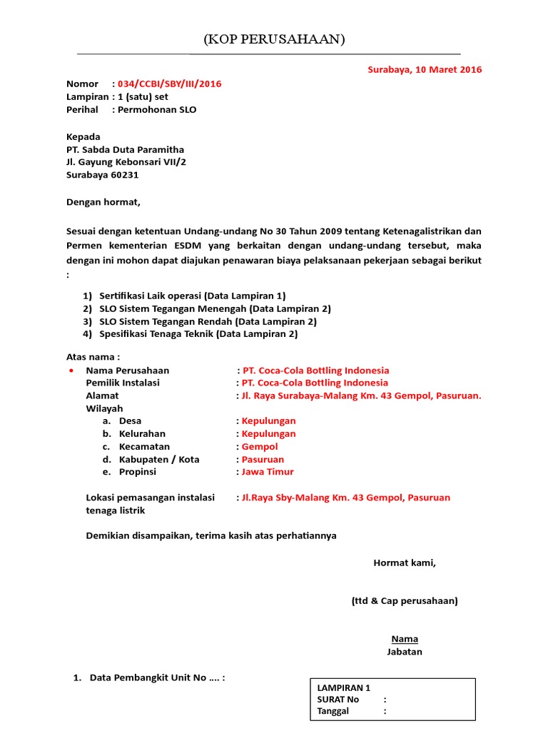 Contoh Surat Permohonan SLO | PDF