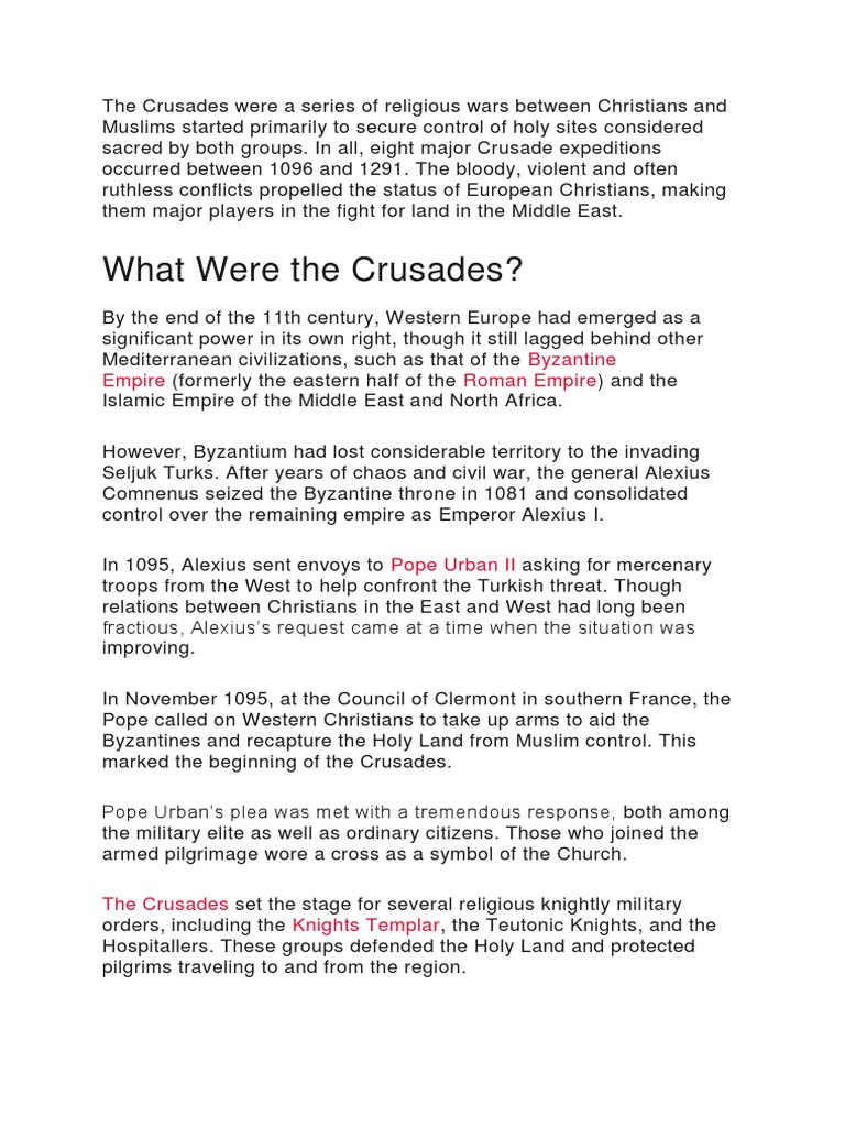 What Were The Crusades?: Byzantine Empire Roman Empire | PDF | Crusades ...