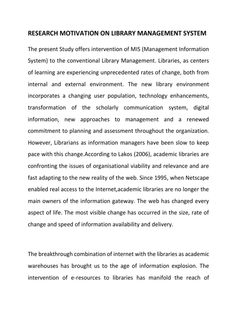 Research Motivation On Library Management System | PDF | Libraries ...