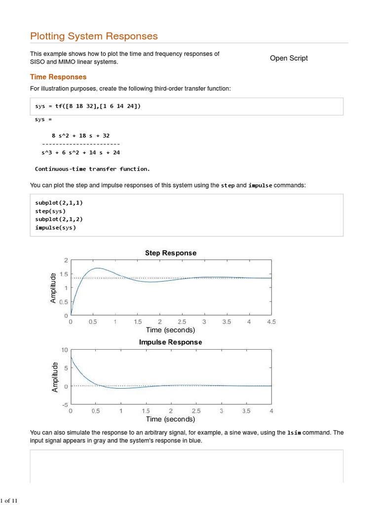 Plotting System Responses - MATLAB Simulink PDF | PDF | Control Theory | Mathematical Analysis