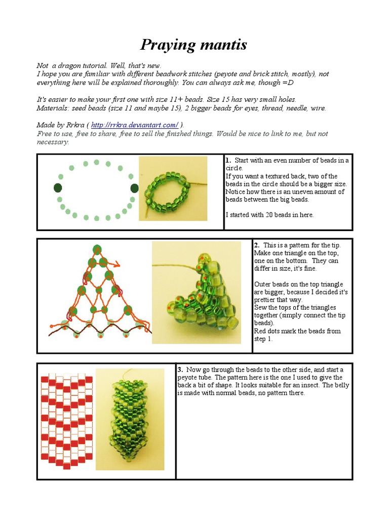 Praying Mantis Tutorial | PDF | Beadwork | Nature