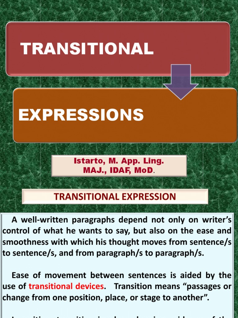 Understanding Transitional Expressions | PDF | Essays | Paragraph