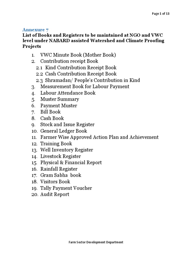 VWC Record-Book Keeping Formats | PDF | Cheque | Debits And Credits