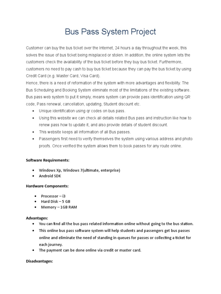 Bus Pass System Project: Software Requirements | PDF
