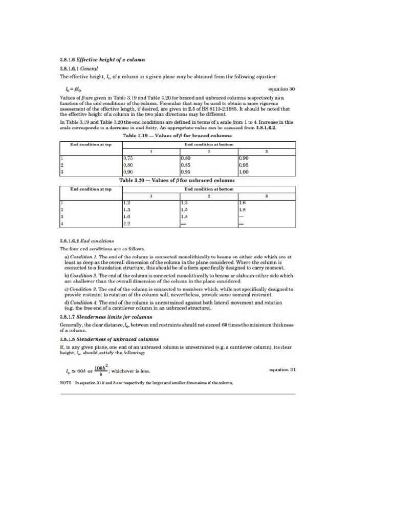 Column Effective Height-BS8110 | PDF