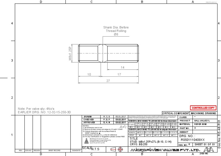 Shank Dia. Before Thread Rolling Ø8: Machining Drawing Critical ...