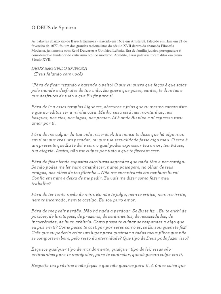 o Deus de Espinosa | Baruch Spinoza | Amor
