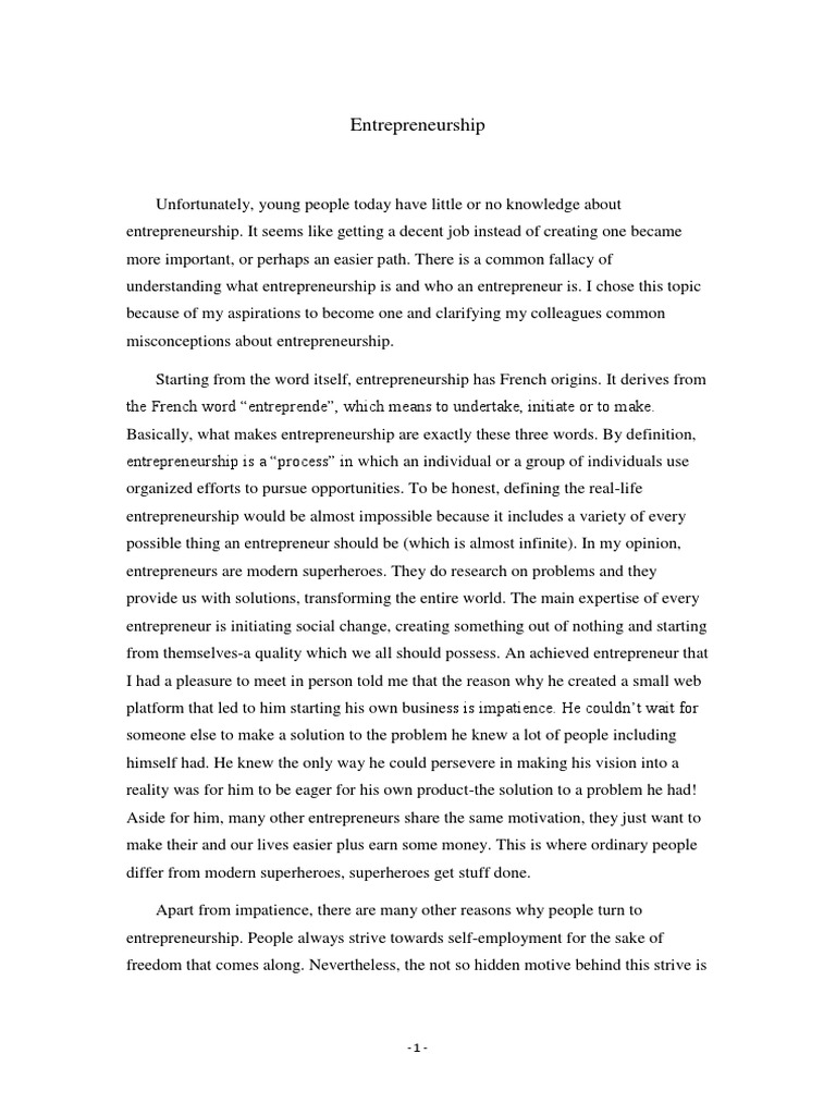 Entrepreneurship Essay | PDF | Entrepreneurship | Cognition